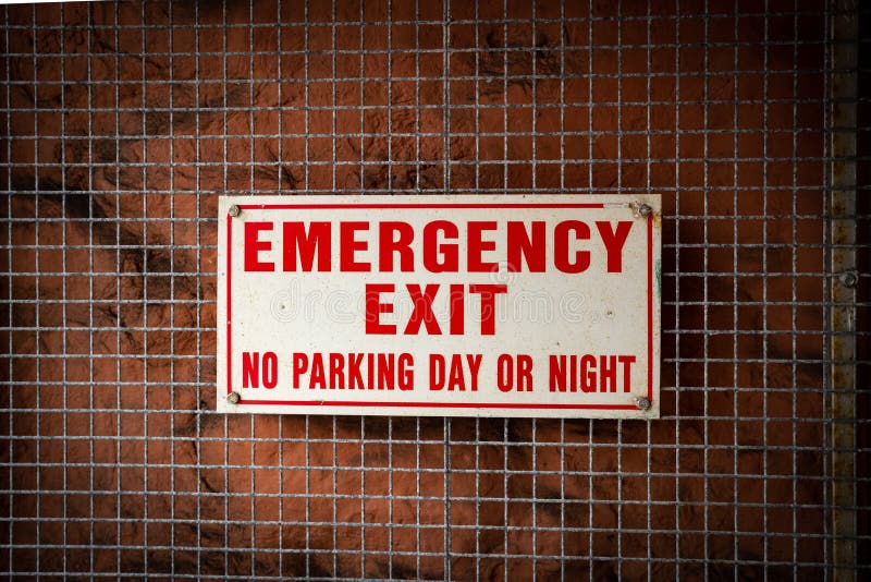 Emergency Exit, No Parking Sign Stock Photo - Image of background ...