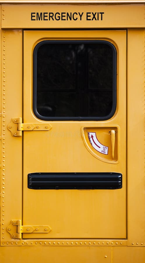 Emergency Exit at Rear of Bus. Stock Photo - Image of arrow, handle ...