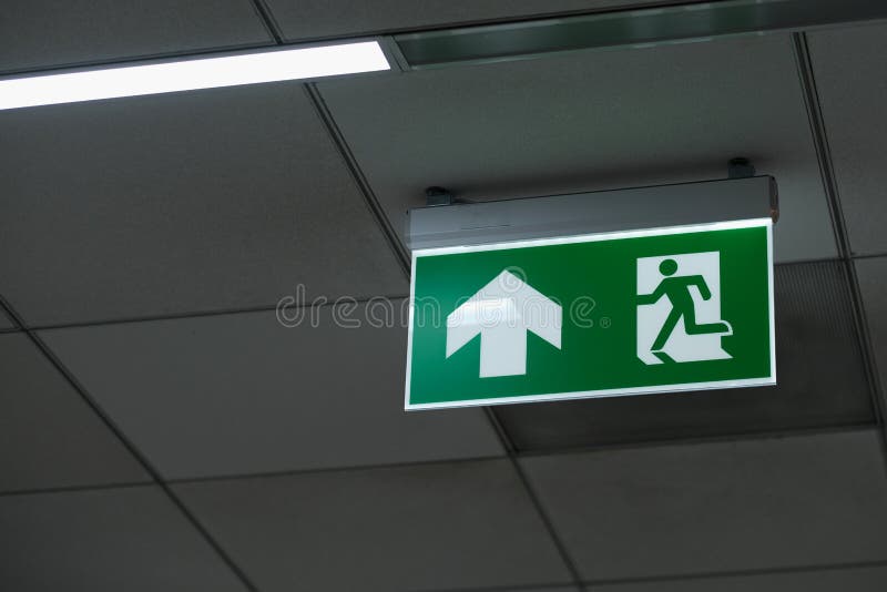 Emergency Exit Sign in the Building Stock Photo - Image of warning ...