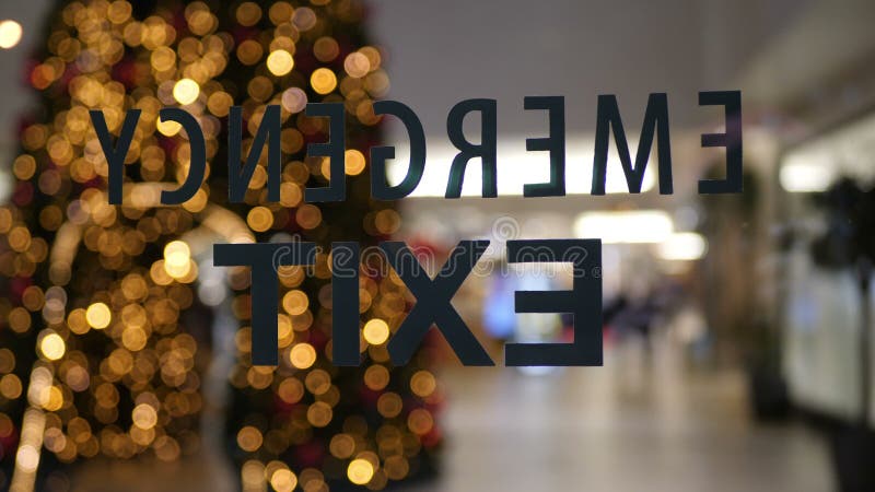 Emergency Exit Sign on Empty City Mall during Pandemic Stock Footage ...