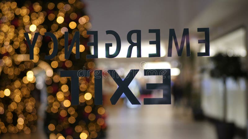 Emergency Exit Sign on Empty City Mall during Pandemic Stock Image ...