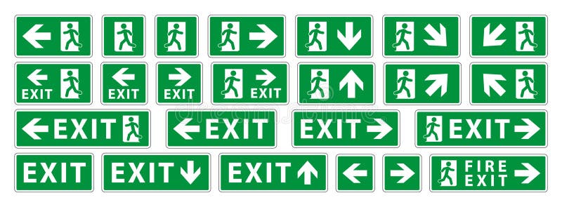 Emergency Exit Sign Icon Symbol Set. Green Fire Safety Exit Sign Logo ... Emergency Exit Sign Icon Symbol Set. Green Fire Safety Exit Sign Logo ...