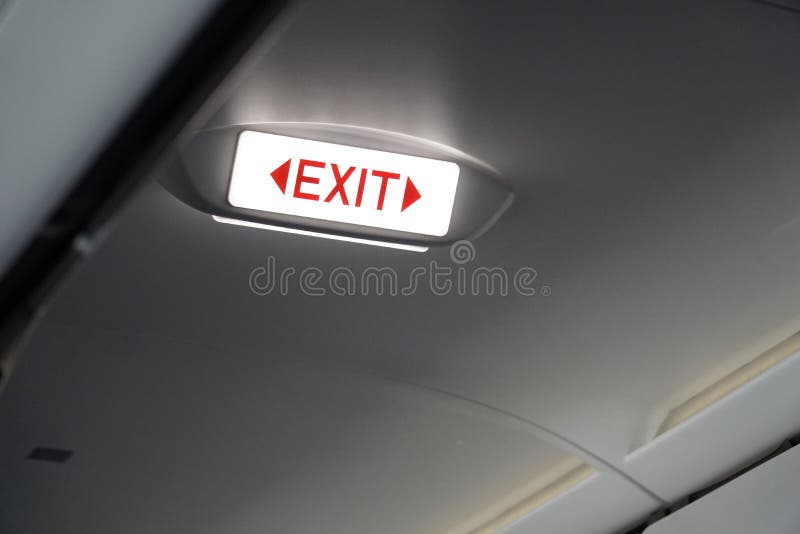Emergency Exit Sign Inside an Airpane Stock Photo - Image of security ...
