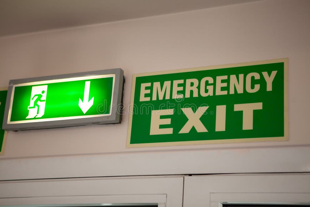 Emergency Exit Sign Over Doors. Stock Photo - Image of directional ...