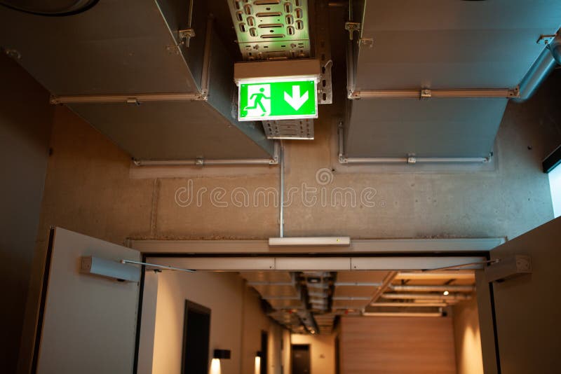 Emergency Exit Sign Over Doors. Stock Photo - Image of door, direction ...