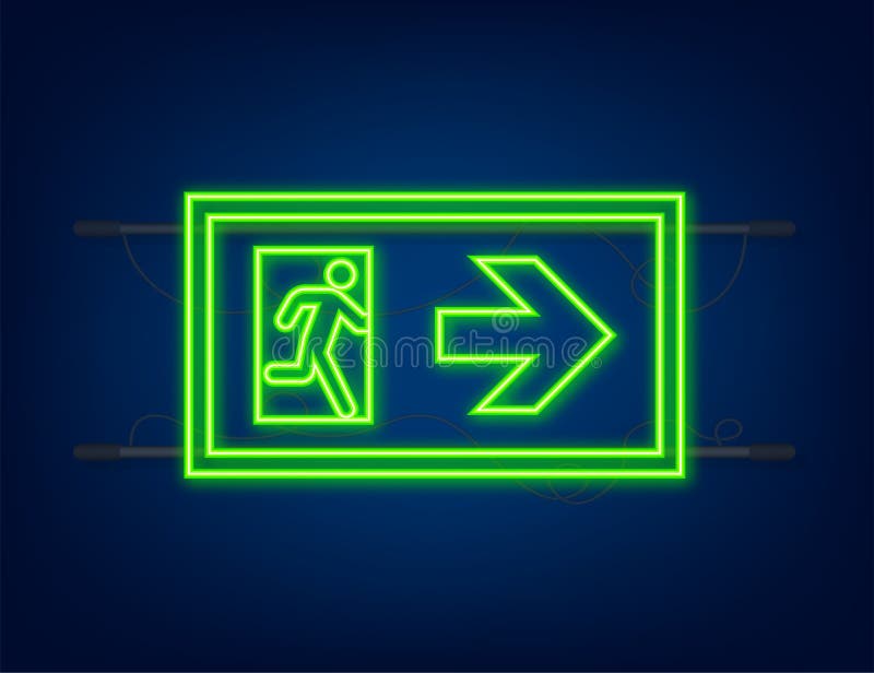 Emergency Exit Sign. Protection Symbol. Fire Icon. Neon Style. Vector ...