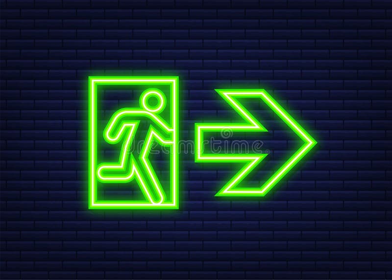 Emergency Exit Sign. Protection Symbol. Fire Icon. Neon Style. Vector ...