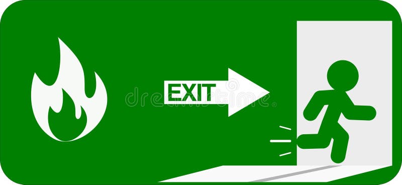 Emergency Exit Sign with Running Man, Arrow, and Fire Symbol Stock ...