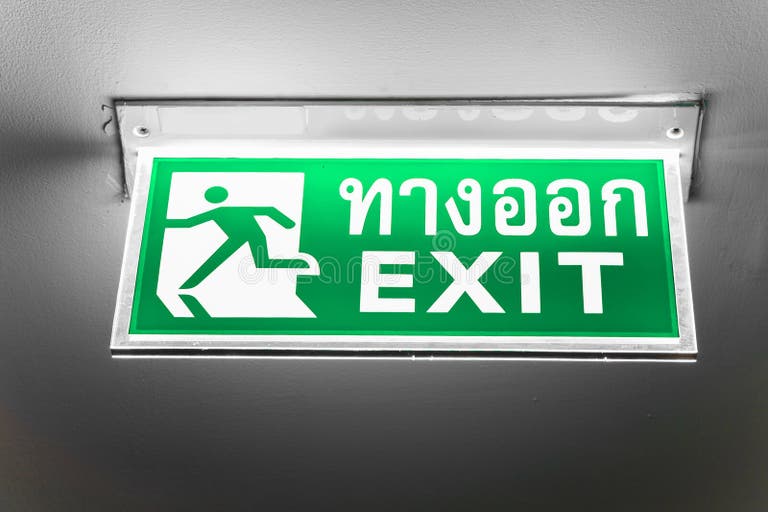 Emergency Exit Sign with Thai Alphabet. Stock Image - Image of door ...