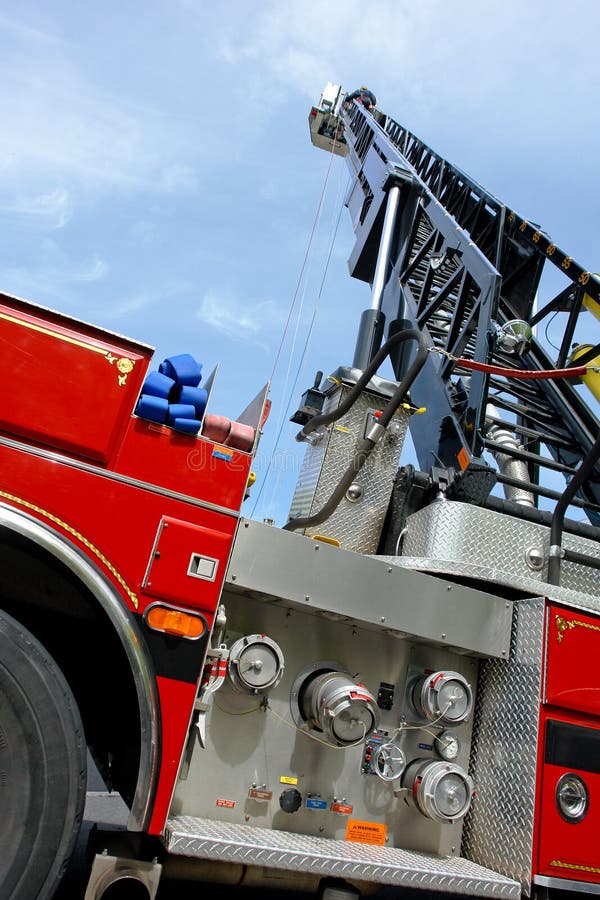 Emergency Fire Engine Truck with Extended Ladder Stock Image - Image of ...