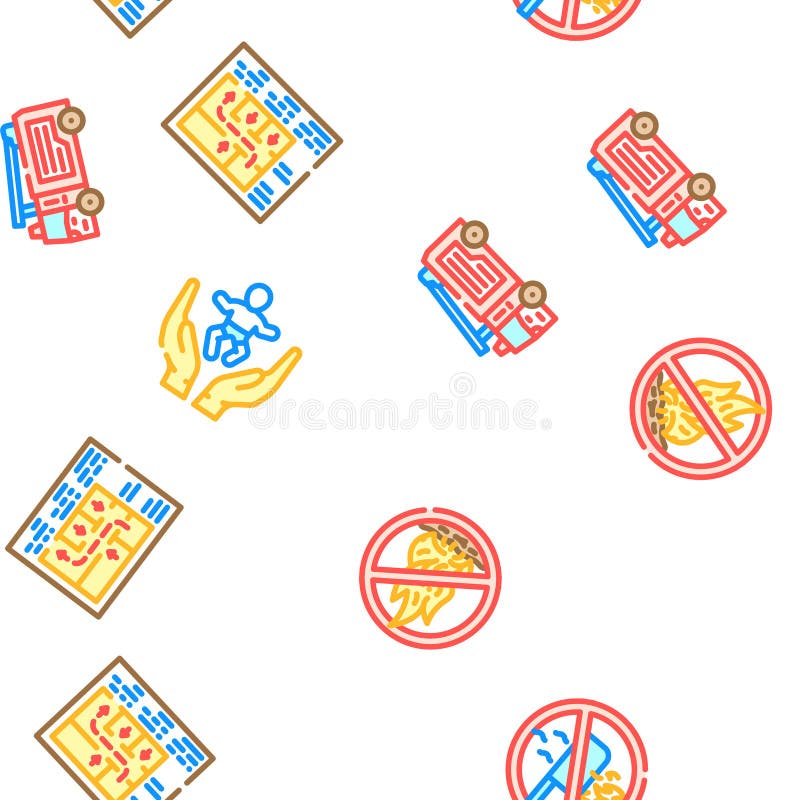 Emergency Fire Exit Safety Escape Vector Seamless Pattern Stock Vector ...