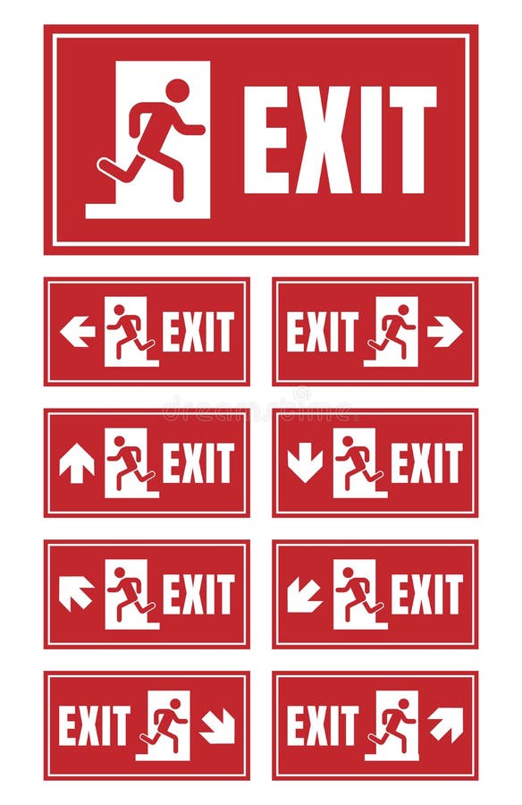 Emergency Fire Exit Sign Set, Exit Door Label Stock Vector ...