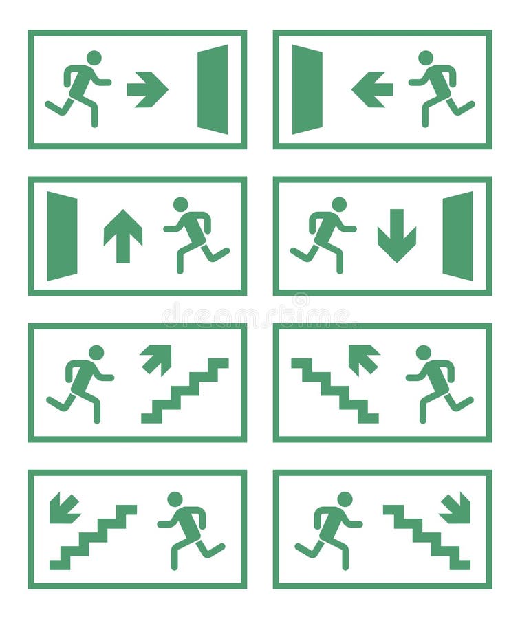 Set of Emergensy Exit Signs, Fire Exit Labels Stock Vector ...
