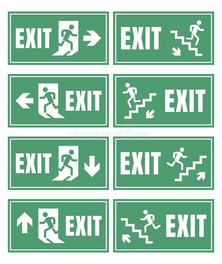 Emergency Fire Exit Sign Set, Exit Door Label Stock Vector ...