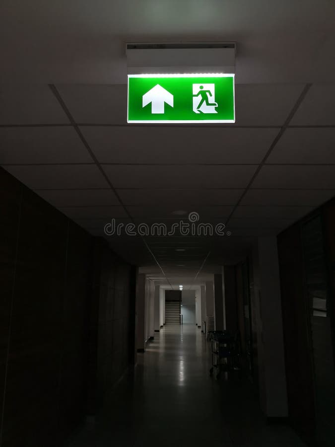 Emergency Fire Exit Sign Show the Way To Escape Stock Photo - Image of ...