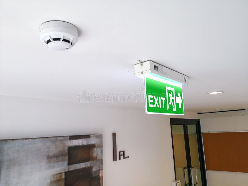 Emergency Fire Exit Sign Show the Way To Escape Stock Photo - Image of ...