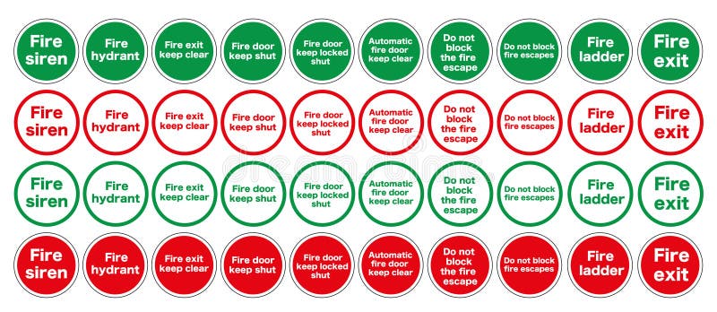 Emergency Fire Exit Stickers, Sirens, and More. Vector Illustration ...