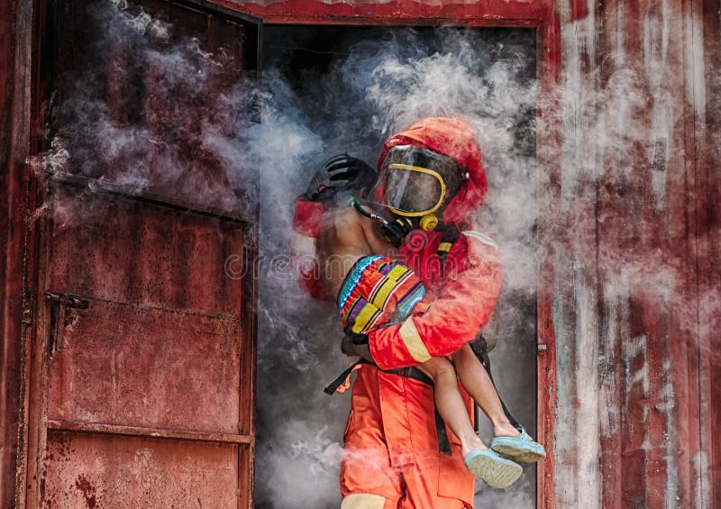 Emergency Fire Rescue Training,Firefighters Save the Boy from Bu Stock ...