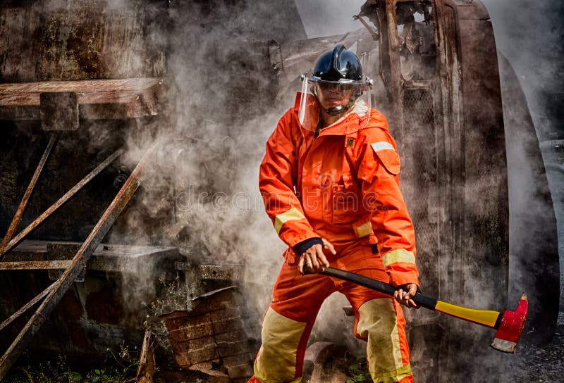 Emergency Fire Rescue Training, Firefighters in Uniform, Arm Wit Stock ...