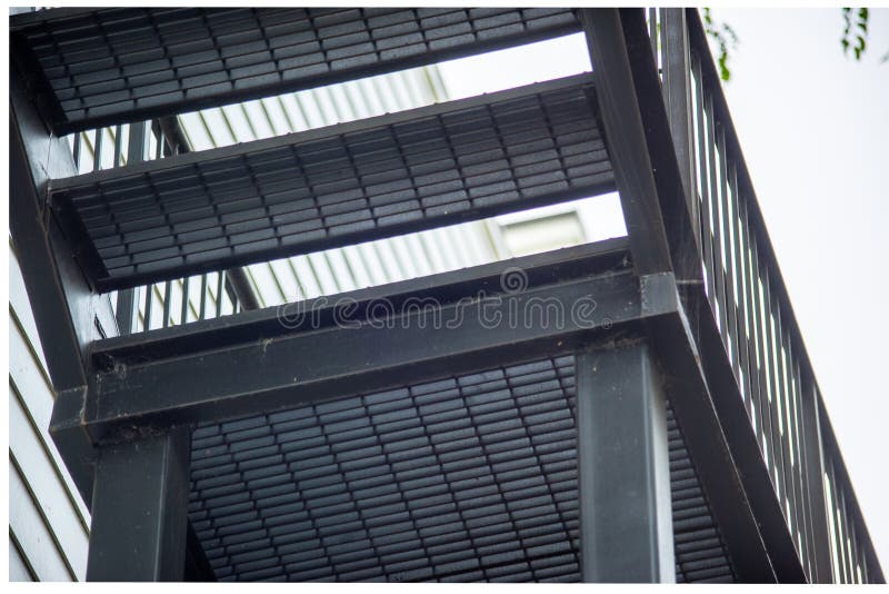 Emergency Fire Stair Structure Details Stock Photo - Image of rail ...