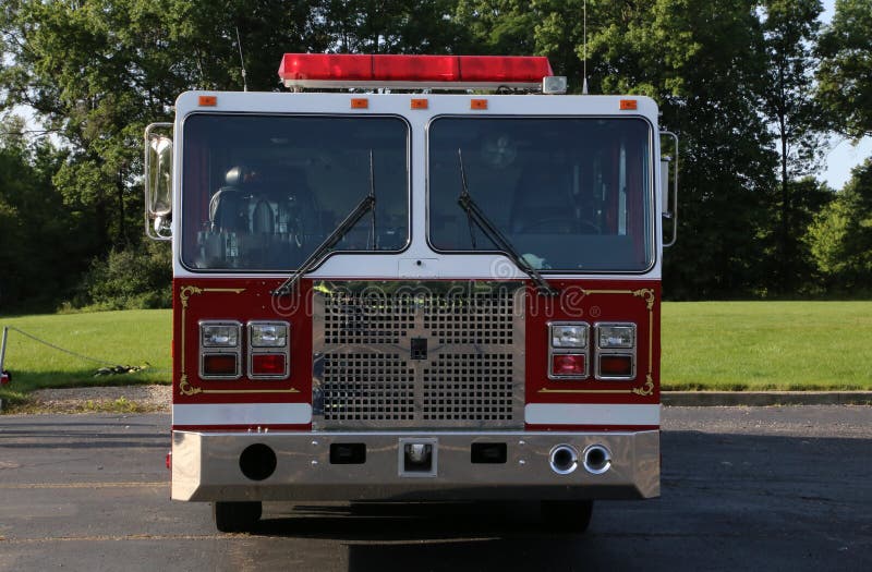 Fire truck front view. stock image. Image of machine - 59553021
