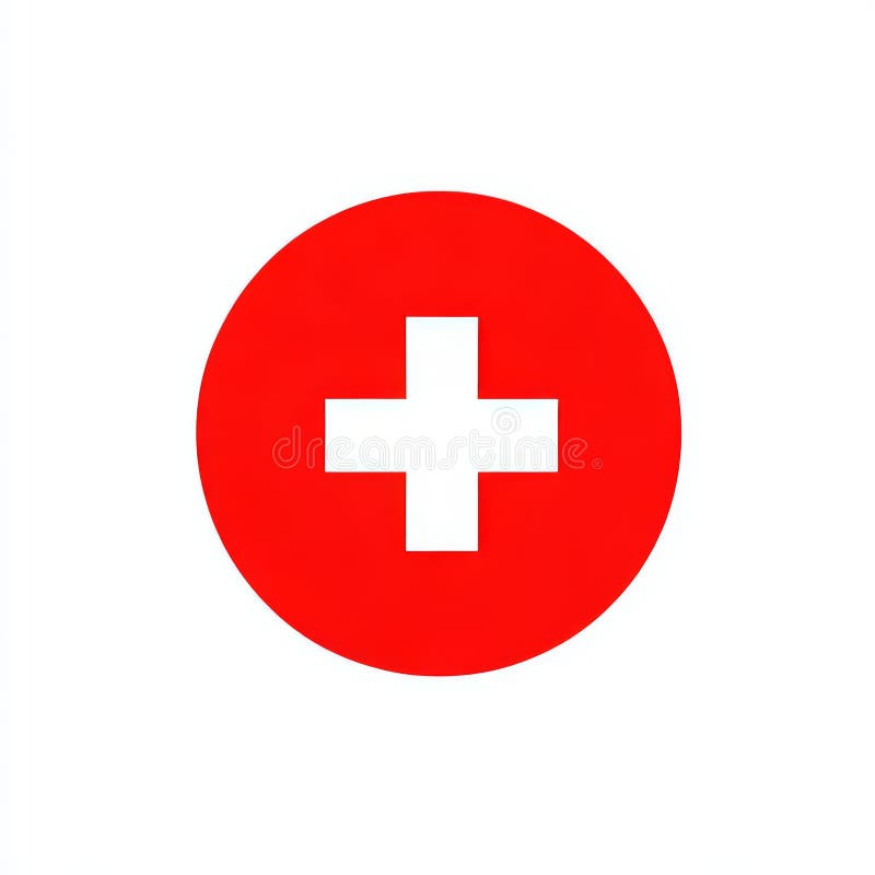 Emergency First Aid Symbol: Red Circle with Medical and White Cross ...
