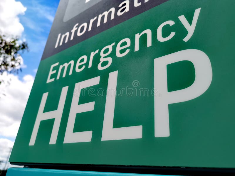 Emergency Help Sign in a Car Park Stock Photo - Image of sign, text ...