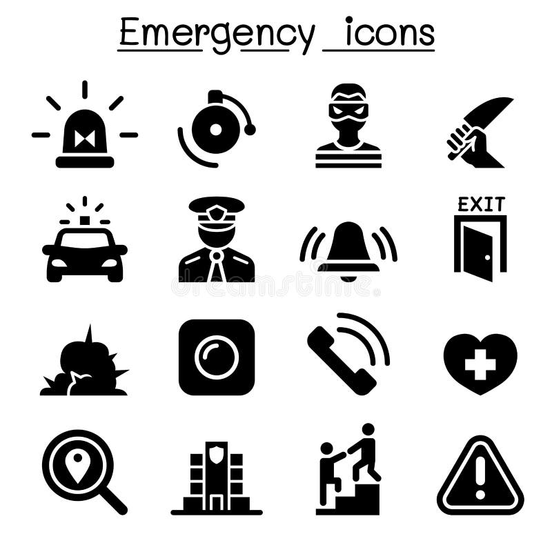Emergency icon set stock illustration. Illustration of criminal - 122280128