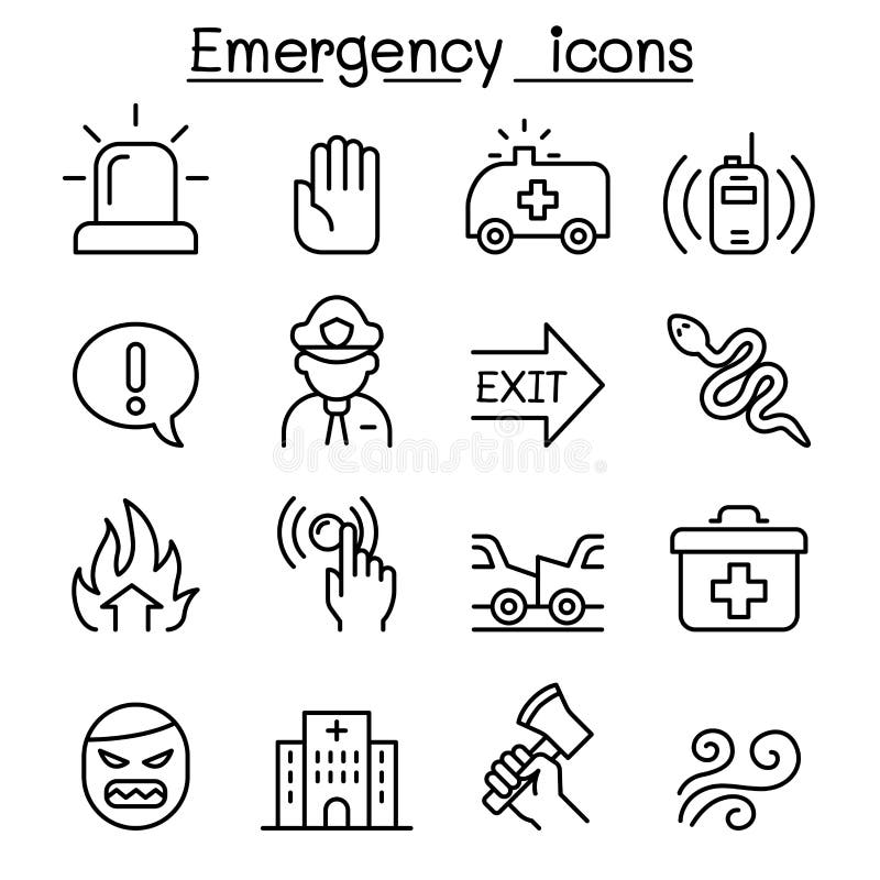Emergency icon set stock vector. Illustration of door - 122877434