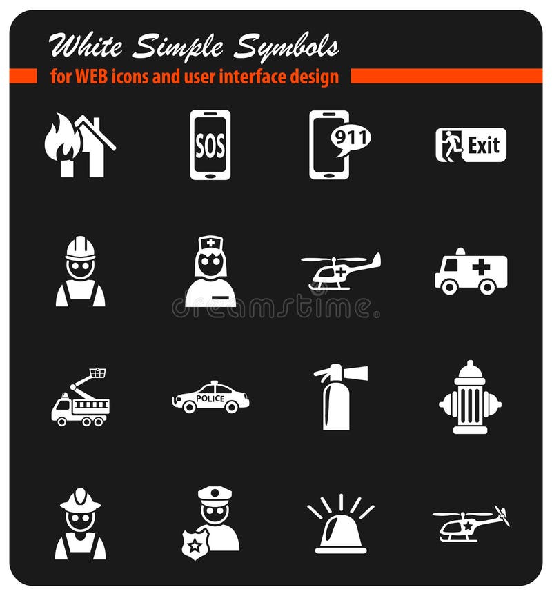 Emergency icon set stock vector. Illustration of firefighter - 87988669