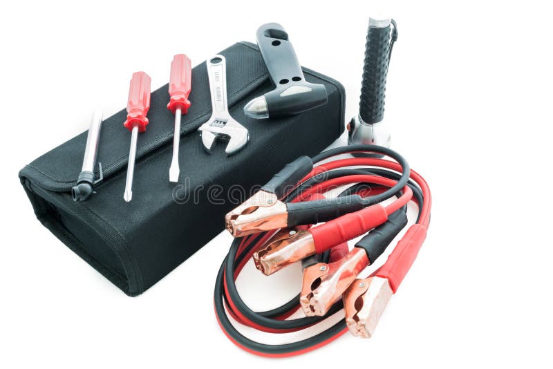 Emergency Kit , Car Jack, Jumper Cables for Car Stock Photo - Image of ...