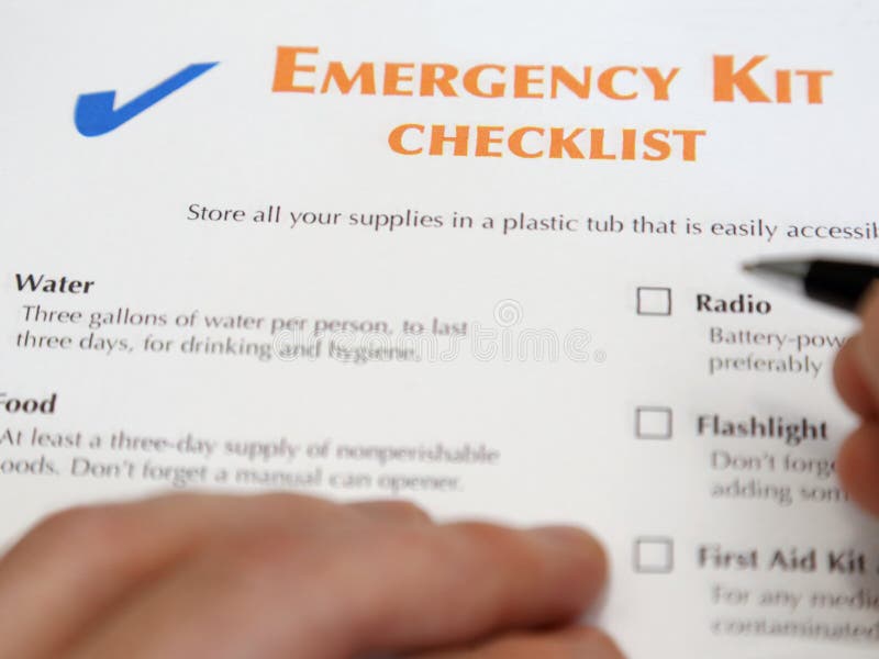 Emergency Kit Checklist Shown Up Close Stock Image - Image of care ...