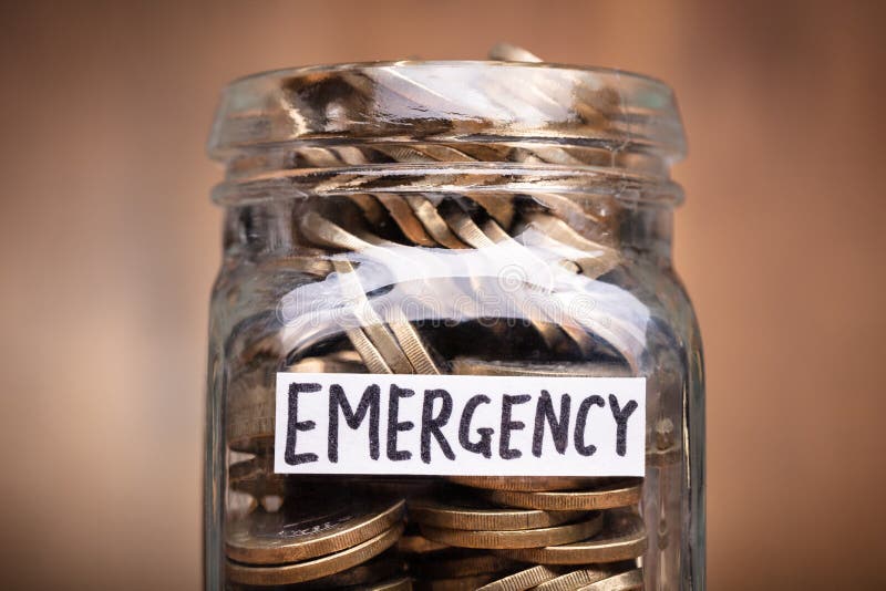 Emergency Label on Coins Jar Stock Image - Image of coins, glass: 181453797