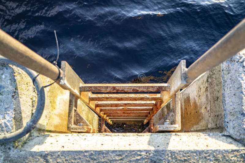 Emergency Ladder into the Sea at Coastal Harbour Stock Photo - Image of ...
