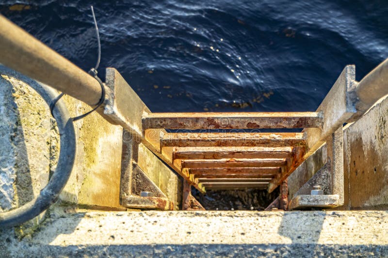 Emergency Ladder into the Sea at Coastal Harbour Stock Image - Image of ...
