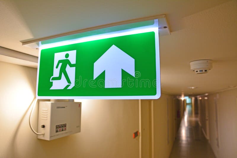 Emergency Light and Emergency Fire Exit Sign at the Corridor Stock ...
