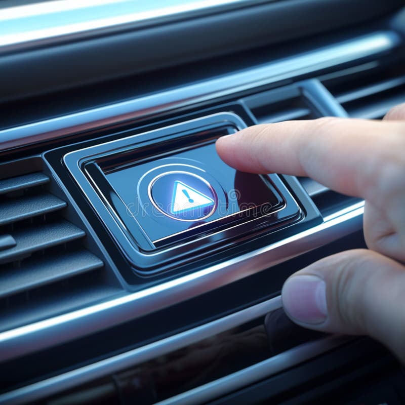 Emergency Light and Hazard Warning Button Pressed in Car Stock ...