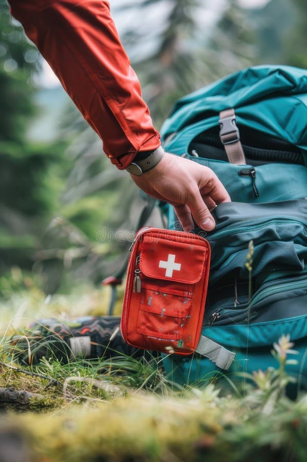 Emergency Medical Kit with a Red Backpack, Compass, and Insect ...