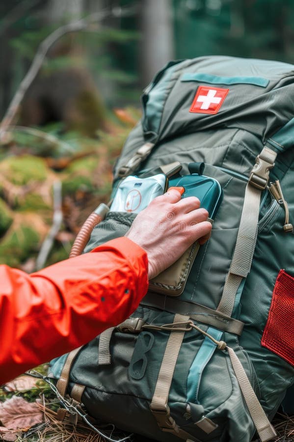 Emergency Medical Kit with a Red Backpack, Compass, and Insect ...