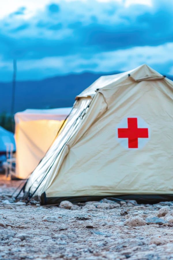 Emergency Medical Tent in Relief Camp Setting with Evening Sky Stock ...