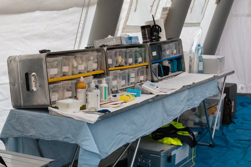 Emergency Medication and Equipment Inside Temporary Rescue Control ...