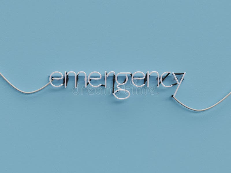 Emergency Neon Sign Over Blue Background with Emergency Word in Off ...