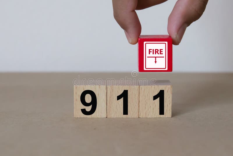Fire Emergency Number 911 Services on Wooden Blocks. Stock Photo ...