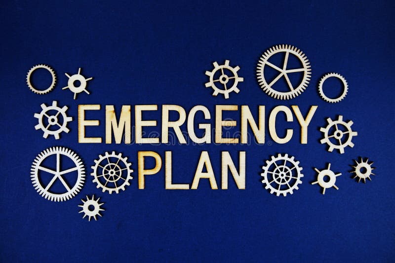 Emergency Plan Alphabet Letters with Gears Element on Navy Blue ...
