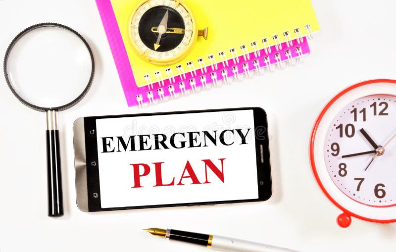 Emergency Plan. the Text Label in the Screen of the Smartphone. Stock ...