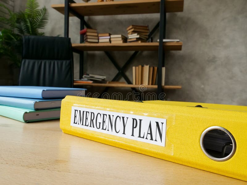Emergency Plan in the Yellow Folder on Desk. Stock Image - Image of ...