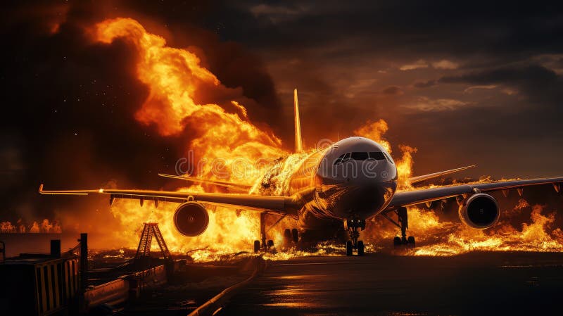 Emergency plane fire stock illustration. Illustration of aviation ...