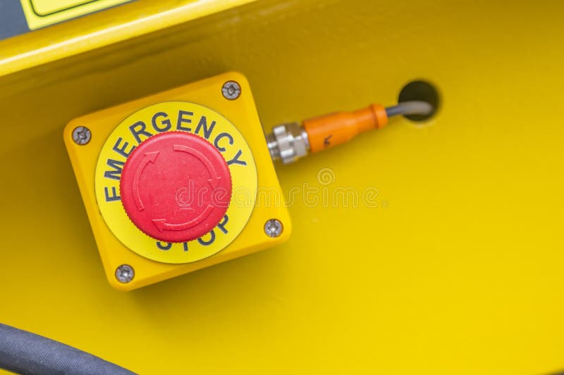 Emergency Push Stop Button for Hand Press Stock Photo - Image of fire ...