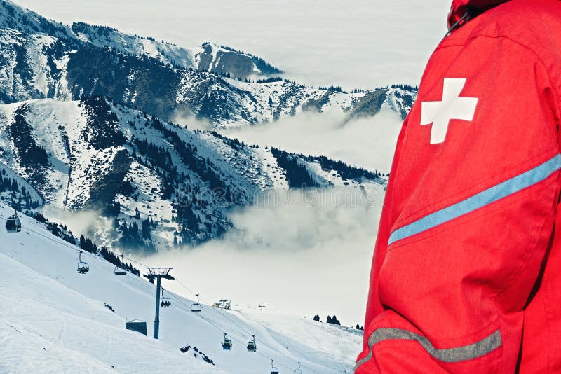 Emergency Rescue Team in Red Uniform on Ski Resort Stock Photo - Image ...