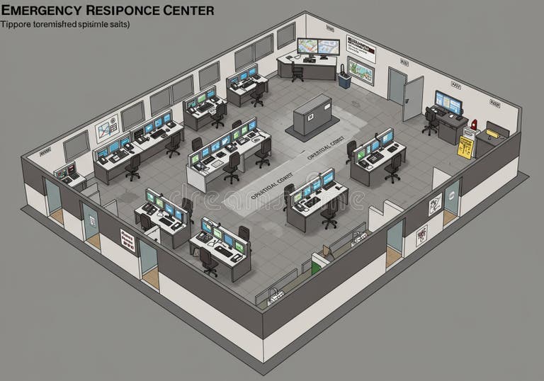 Emergency Response Center Layout with Multiple Workstations, Each ...